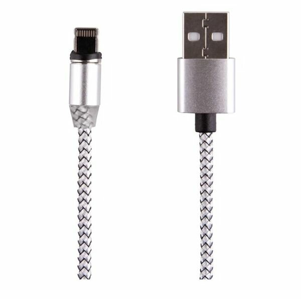 Кабель USB - Lightning магнитный/плетеный 1м Серебристый