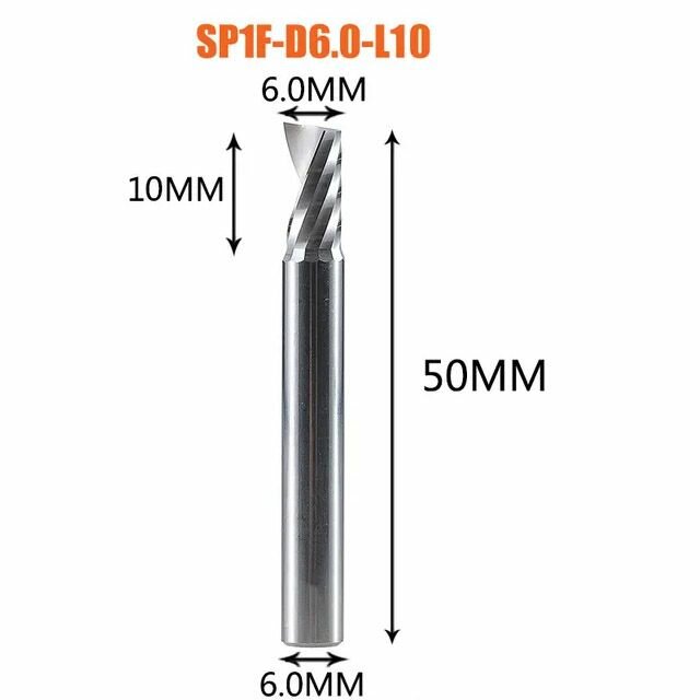 Dreanique однозаходная фреза по дереву 6мм для ЧПУ станка (6x10x50x6) SP1F-D6.0-L10 39737