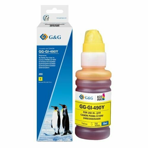 Чернила G&G GG-GI-490Y GI-490, для Canon, 70мл, желтый