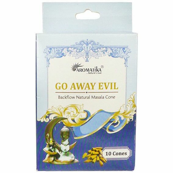GO AWAY EVIL Backflow Natural Masala Cone, Aromatika (уходи, ЗЛО стелющийся дым, Ароматика), 10 конусов.