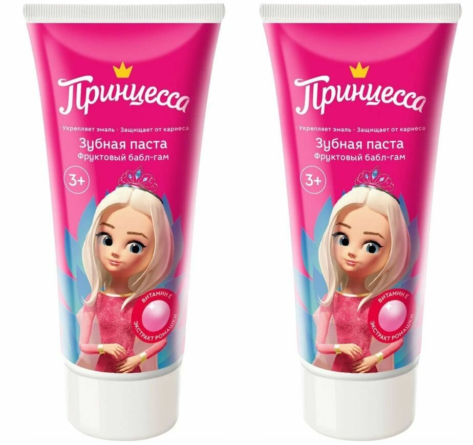 Принцесса Зубная паста, бабл-гам, 65 г, 2 уп