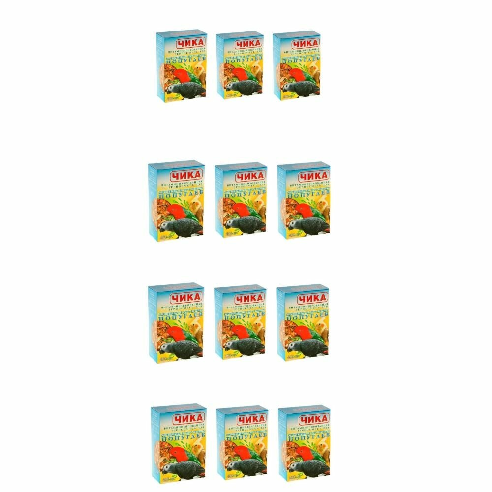 Чика Корм для средних и крупных попугаев, Витаминизированная зерносмесь, 400 г, 12 шт