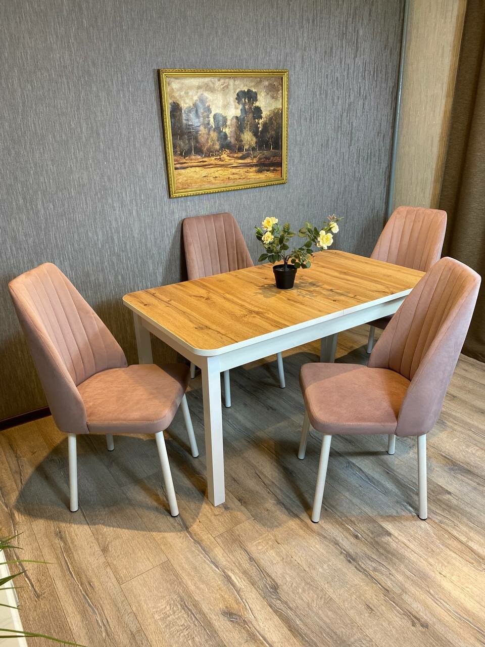 Обеденная группа Три Бобра макси Дуб Вотан / Чикаго, пыльная роза, велюр