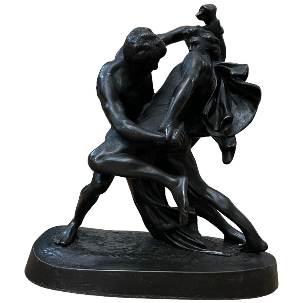 Чугунная статуэтка "Скандинавская борьба" 1950-1955 гг. Автор Молний Й. П. Касли-Урал, СССР