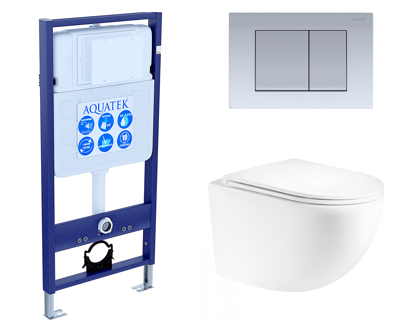 Комплект 3 в 1 инсталляция Акватек Standart 50 + Унитаз подвесной Enio Unico Tornado EN2105073 с кнопкой хром матовой INS-0000012 + EN2105073 + KDI-0000011