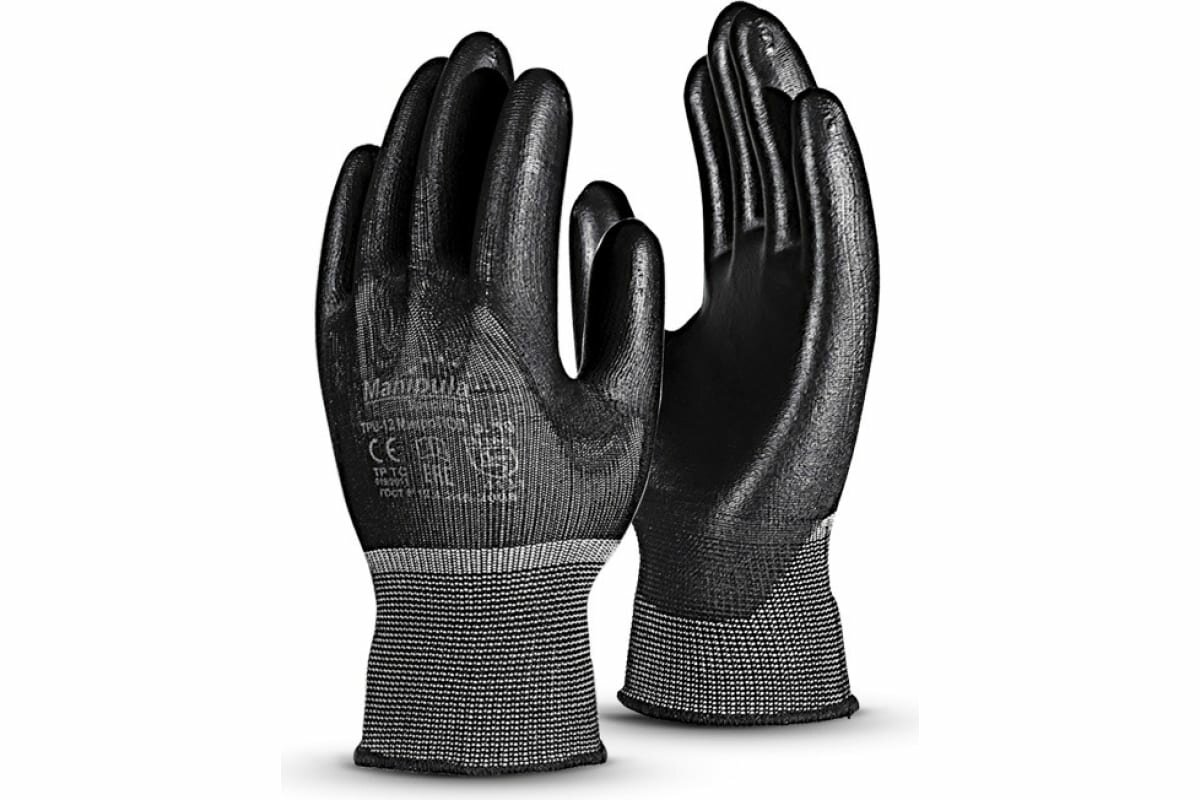 Manipula Specialist Перчатки микропол (MG-161), нейлон, полиуретан, оверлок, цвет черный (9), Пер 612/9