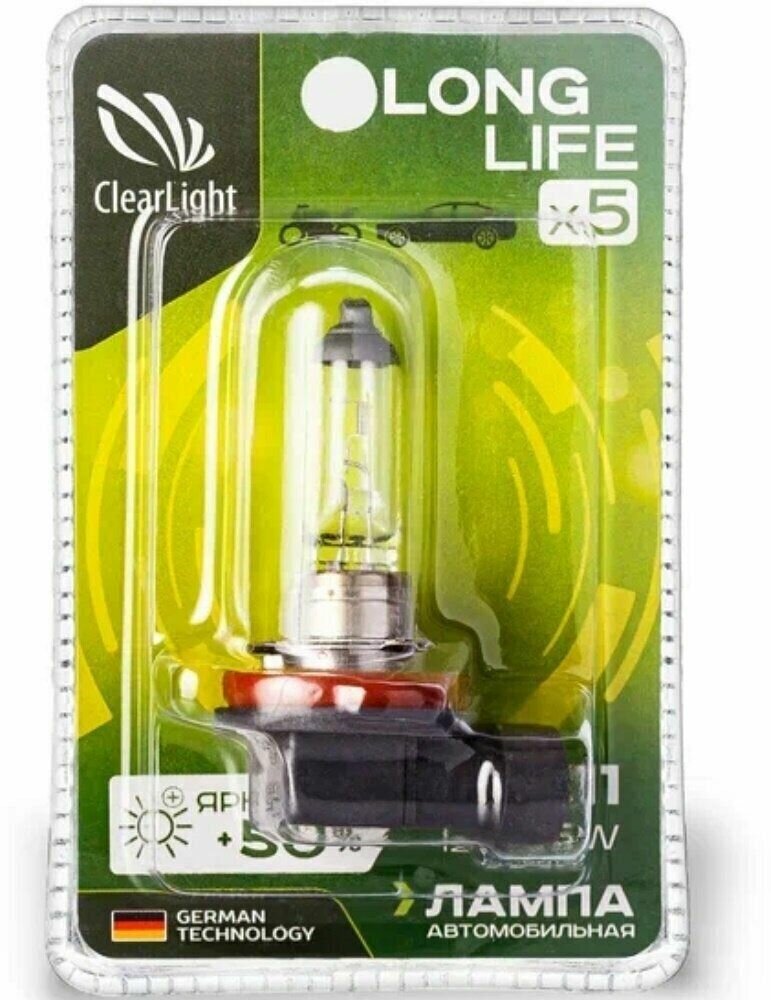 Лампа H11(Clearlight)12V-55W LongLife (блистер 1 шт), MLH11LL1B