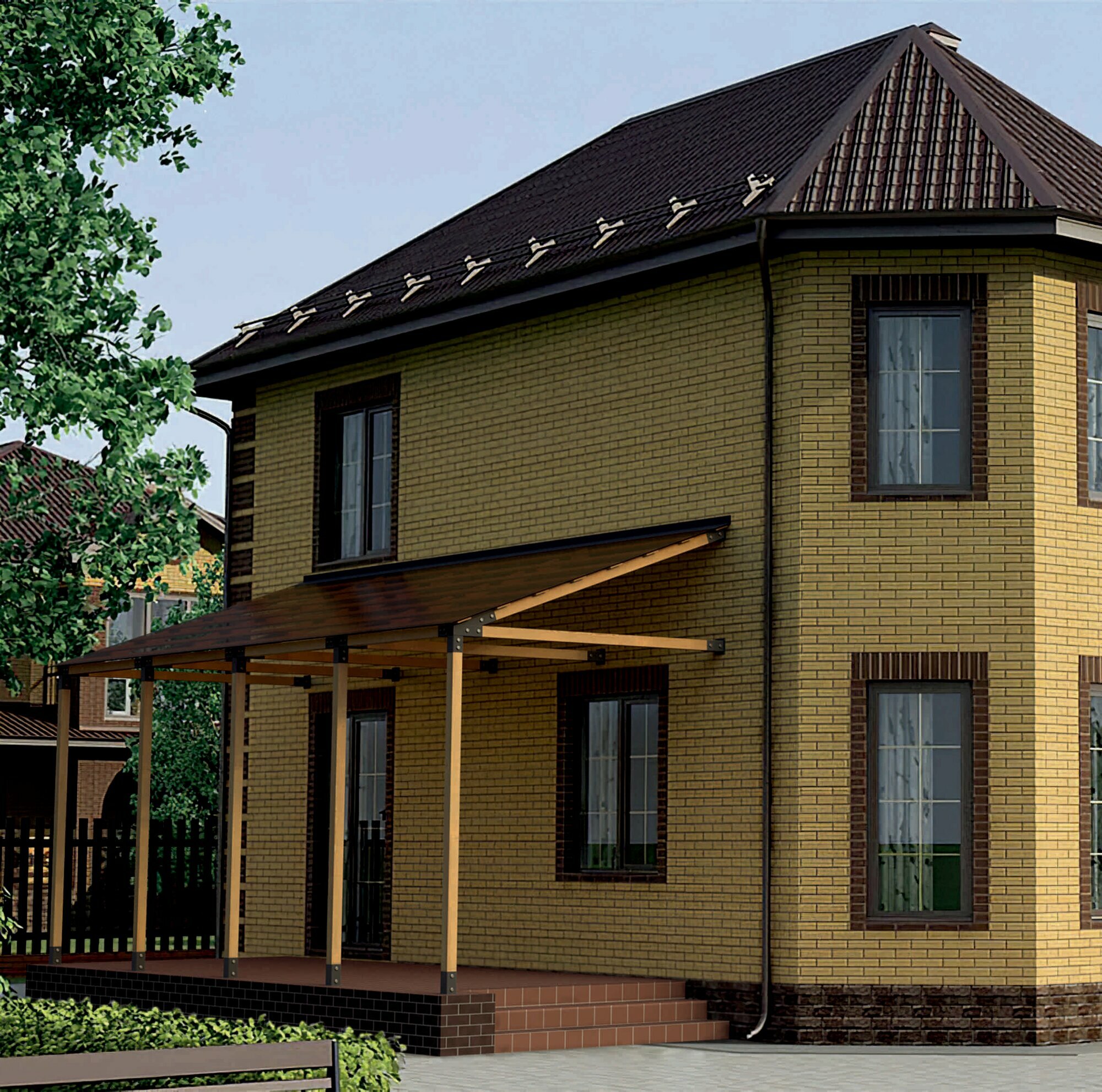 Комплект проходных (центральных) элементов для сборки усиленной веранды с односкатной крышей