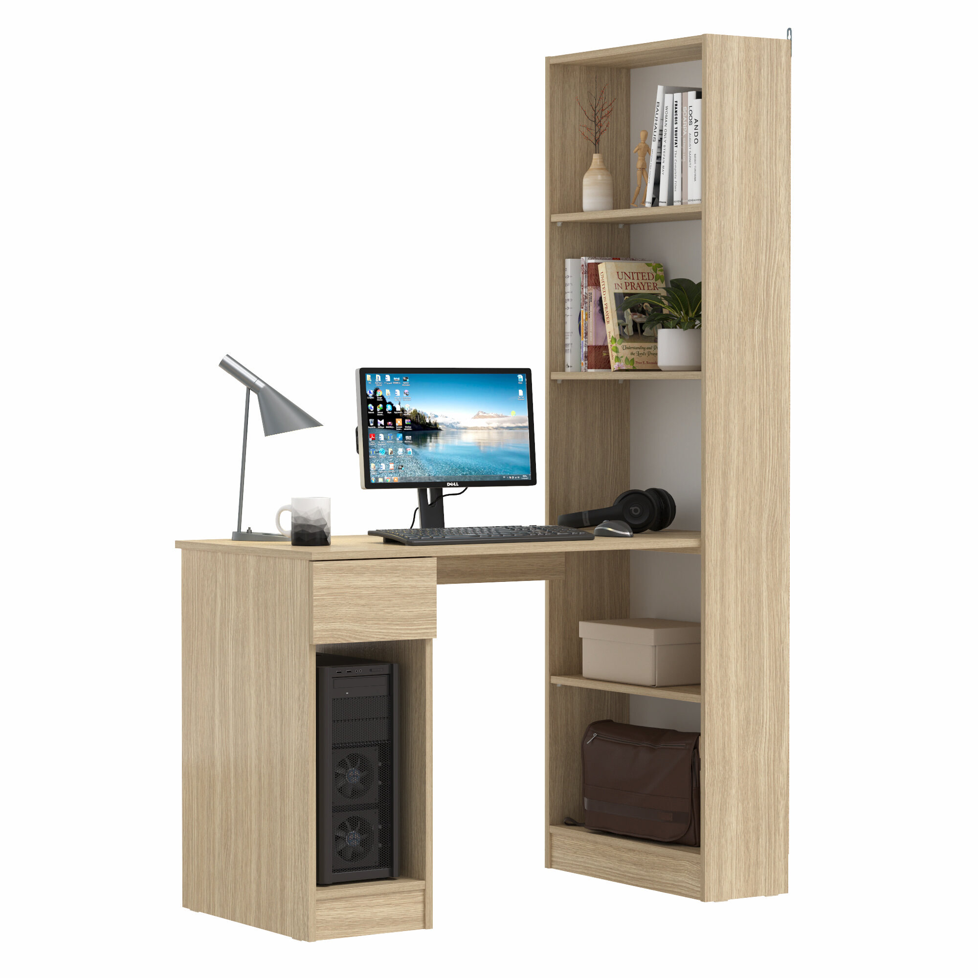 Компьютерный стол со стеллажом открытым Mobi Лайт 10.01 плэйн, (ШхГхВ) 115х58х179 см