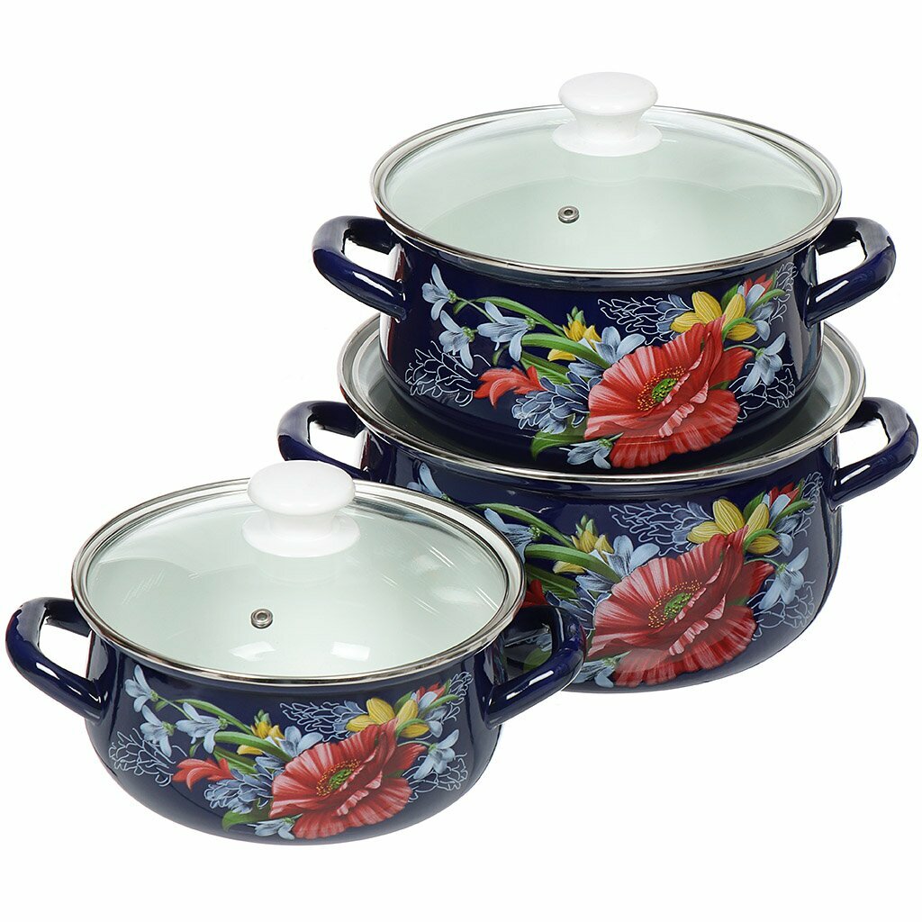 Набор эмалированных кастрюль "Апрель" 3шт(2л, 3л, 4л), Керчь