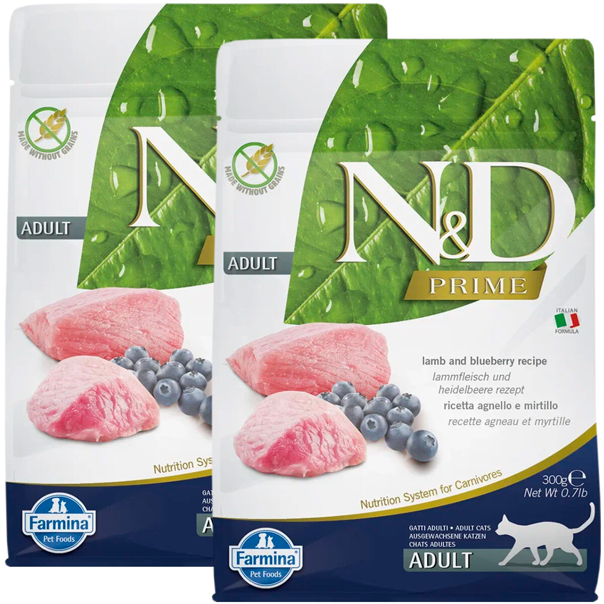 FARMINA CAT N&D PRIME LAMB & BLUEBERRY беззерновой для взрослых кошек с ягненком и черникой (0,3 + 0,3 кг)