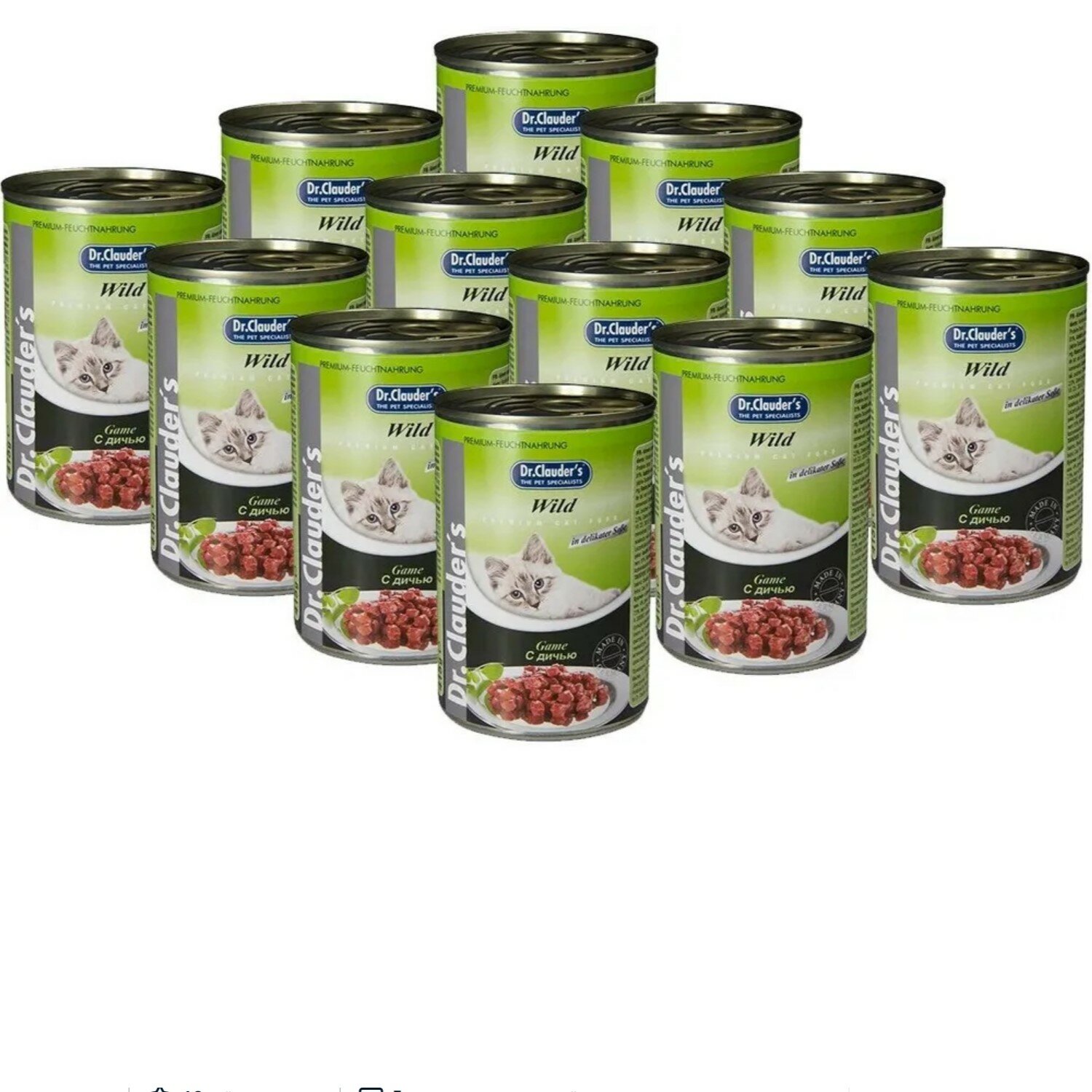 Dr. Clauder's Корм консервированный для взрослых кошек с дичью, кусочки в соусе 415г*12шт