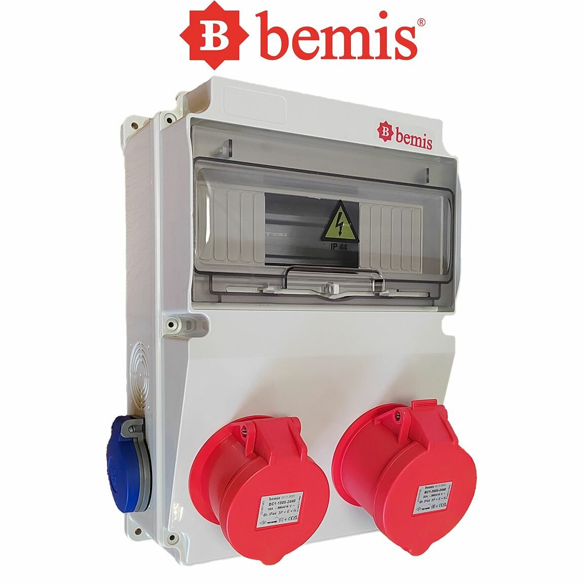 Щиток для 10 модулей, CEE 1x5/16А, 1x5/32А, 2 розетки Shuko, IP44, Bemis, BD2-2134-1182