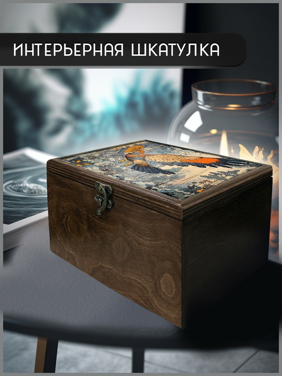 Шкатулка интерьерная для украшений универсальная 22x17x12 см эстетика Сокол (сказка, винтаж, волшебство) - 2261