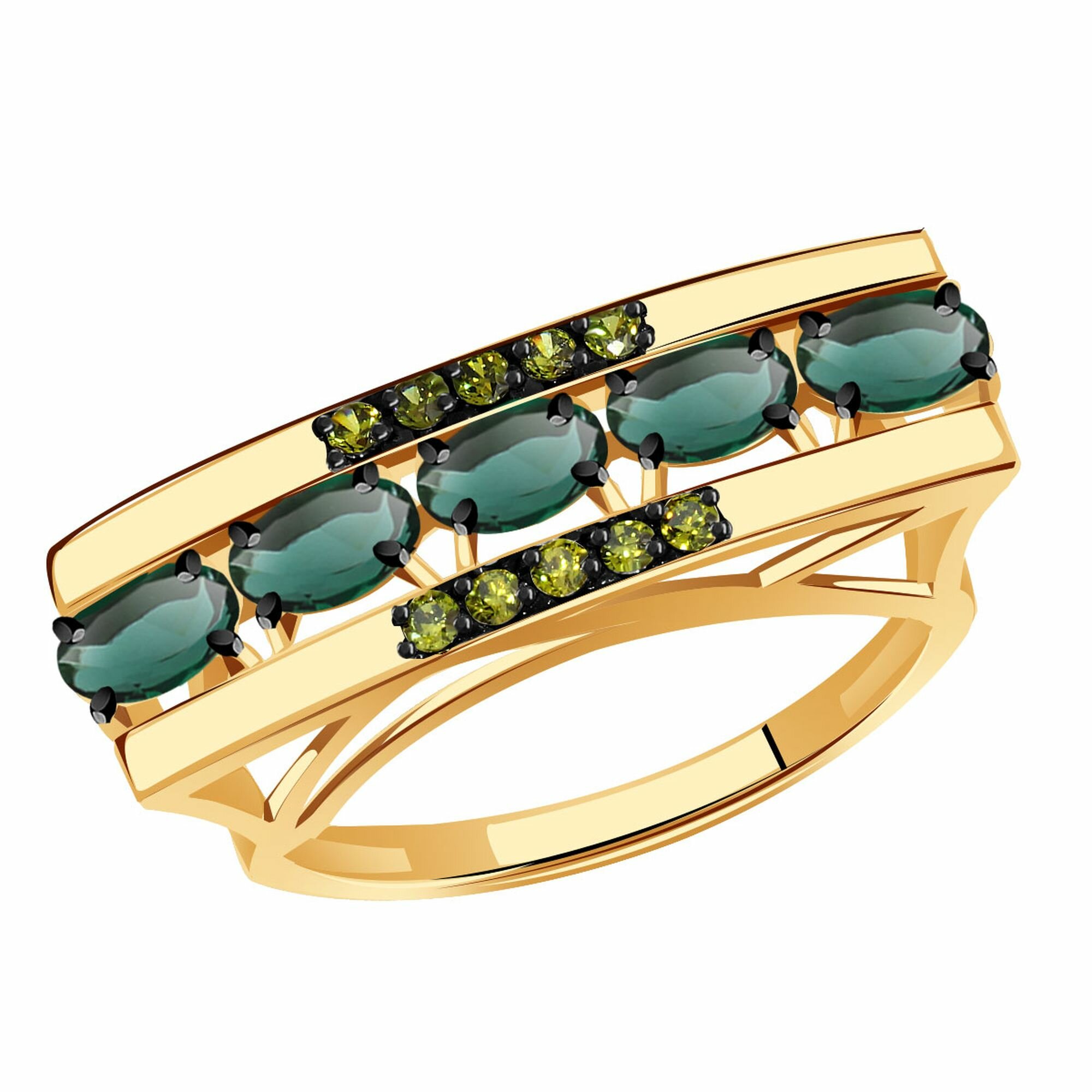 Кольцо дорожка, красное золото, 585 проба, турмалин, фианит