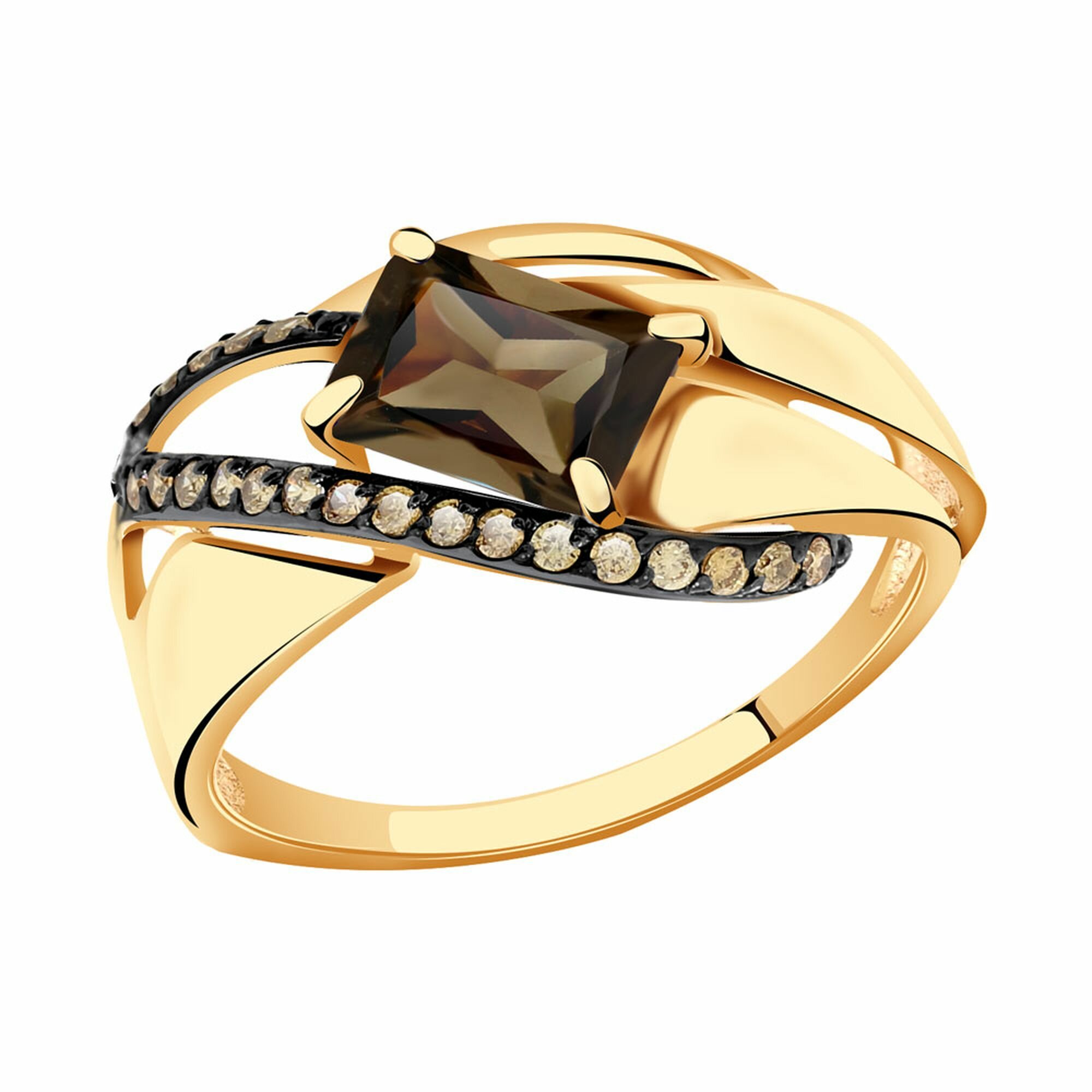 Кольцо, красное золото, 585 проба, фианит, раухтопаз