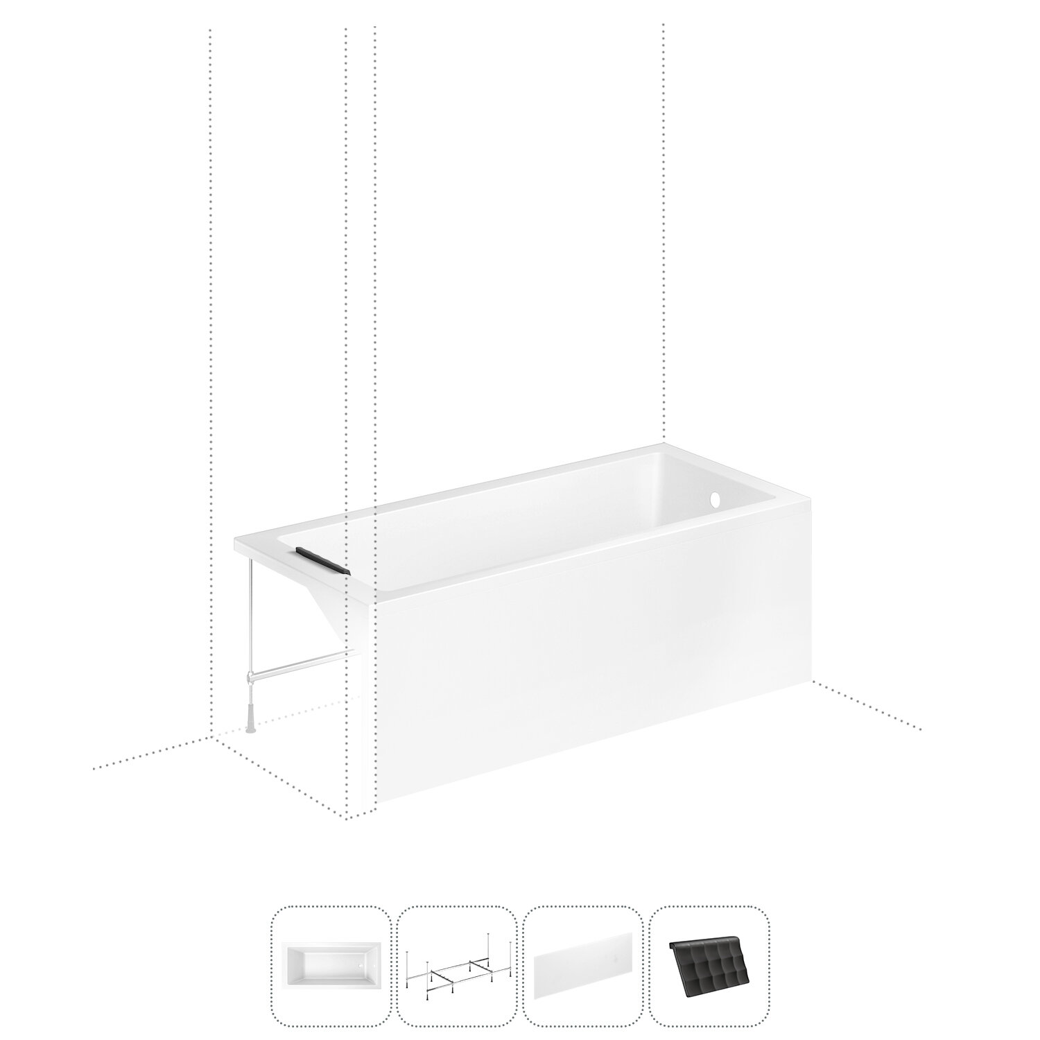 Акриловая ванна 170x80 с каркасом и экраном Lavinia Boho Element S2-3709008P в наборе 4 в 1: прямоугольная ванна 170 x 80 см, каркас, экран, подголовник