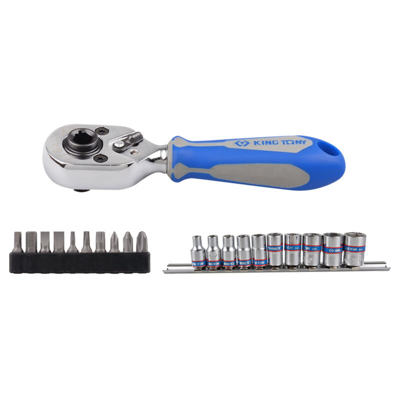 KING TONY Набор вставок (бит) и головок с трещоткой 1/4", Torx, Hex, PH, 21 предметов 2501MR