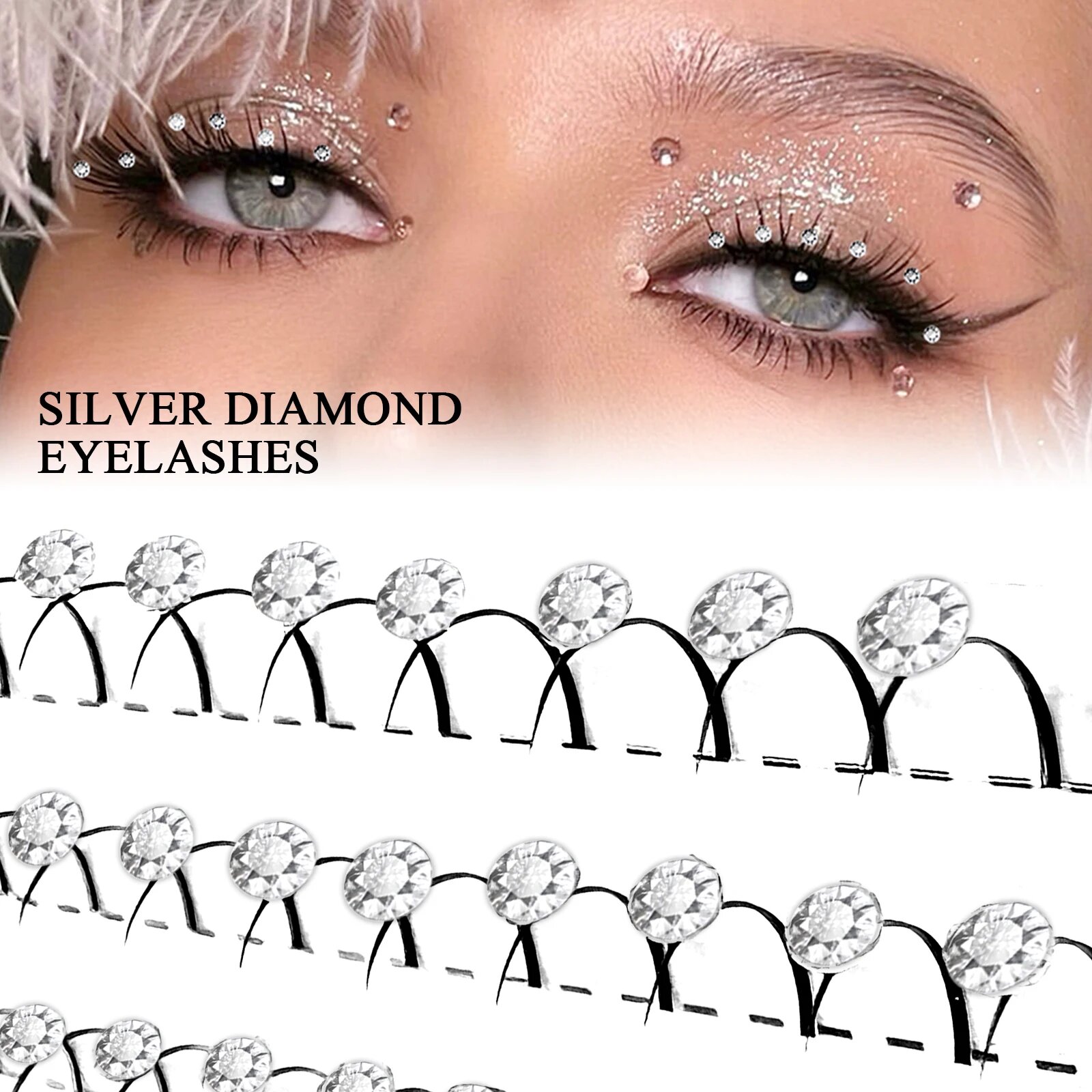 Медовые ресницы, серебряные бриллианты, нижнее наращивание ресниц феи, блестящие стразы, отдельные ресницы, наращивание ресниц феи
