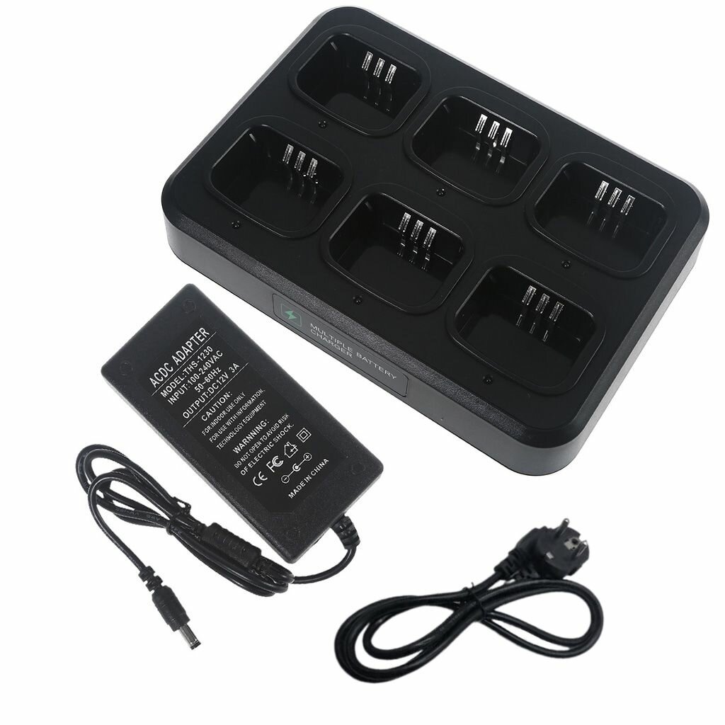 Черное шестипозиционное быстрое зарядное устройство для нескольких устройств, подходящее GP3688 GP3188 CP200 DEP450 PR400 Multi-Unit