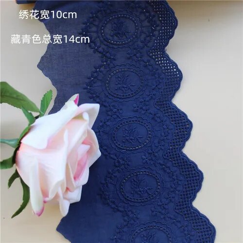 QRTRIM Гипюровое кружево из хлопка 100%, 2 ярда Темно-синий, Navy blue