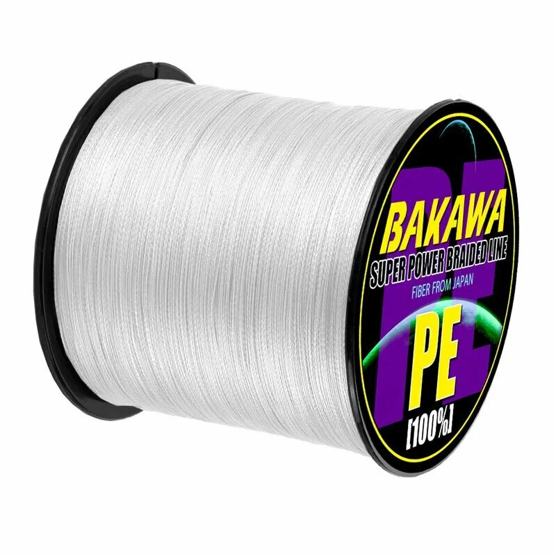 Плетеная рыболовная леска BAKAWA, 4 нити, 300 м, Белый, X4-300M-0.09MM-10LB, 4 Braid WHITE 300M