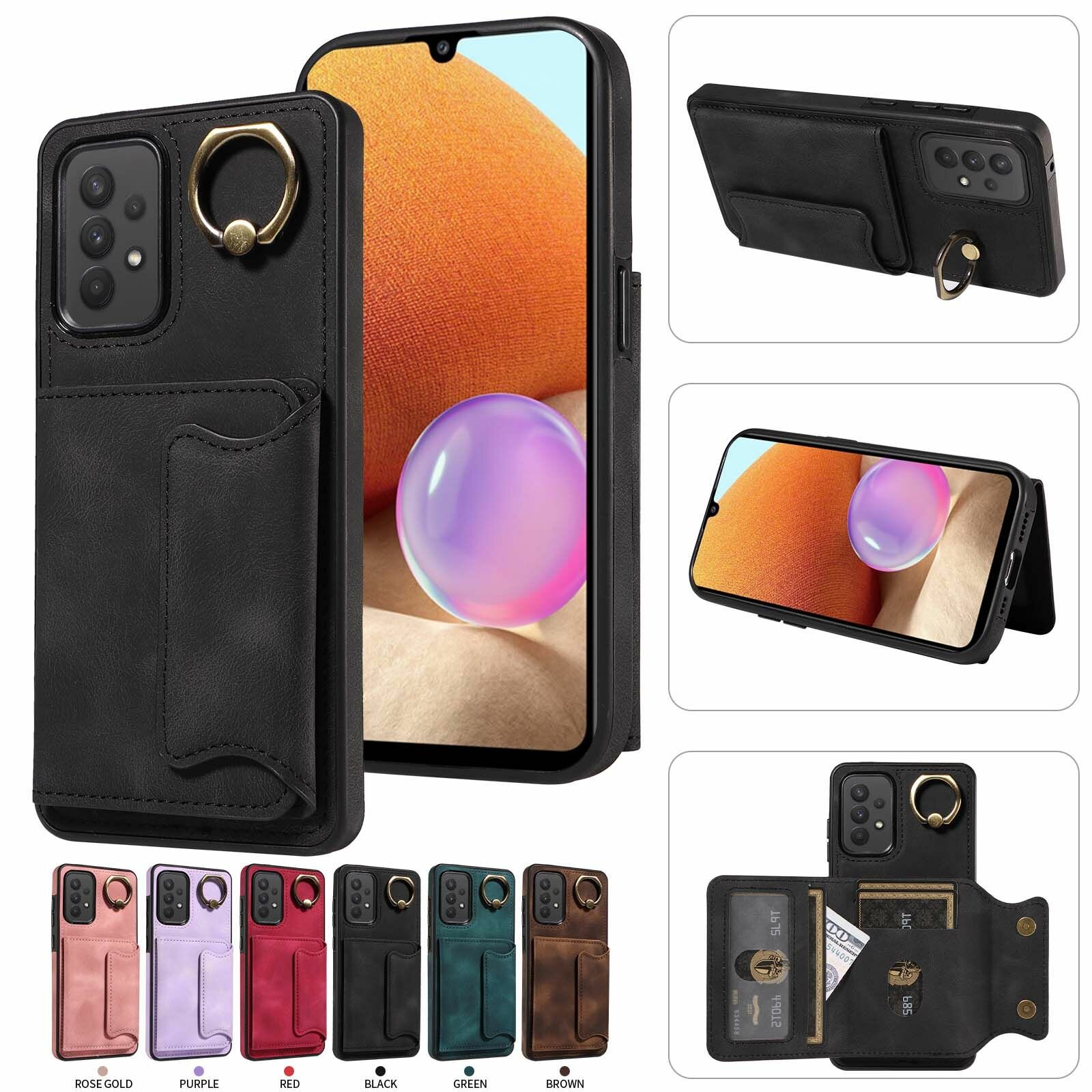 YIKATU Роскошный кожаный магнитный чехол для Samsung Galaxy A32 4G (A325)/ Самсунг Галакси А32 (А325) с карманом/держателем для карт/кольцом-подставкой, Skin Feel