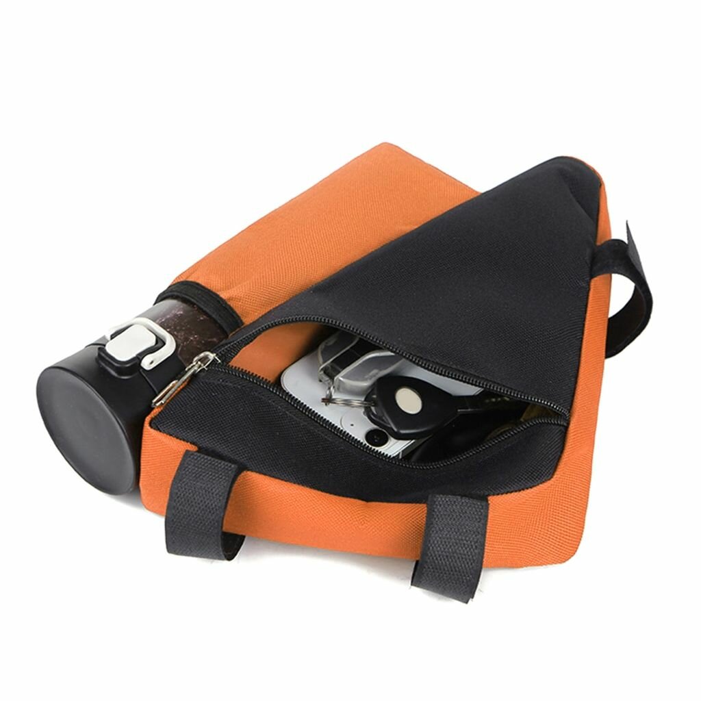 Велосипедная треугольная сумка, сумка-балка, черно-оранжевая, с карманом для бутылки с водой