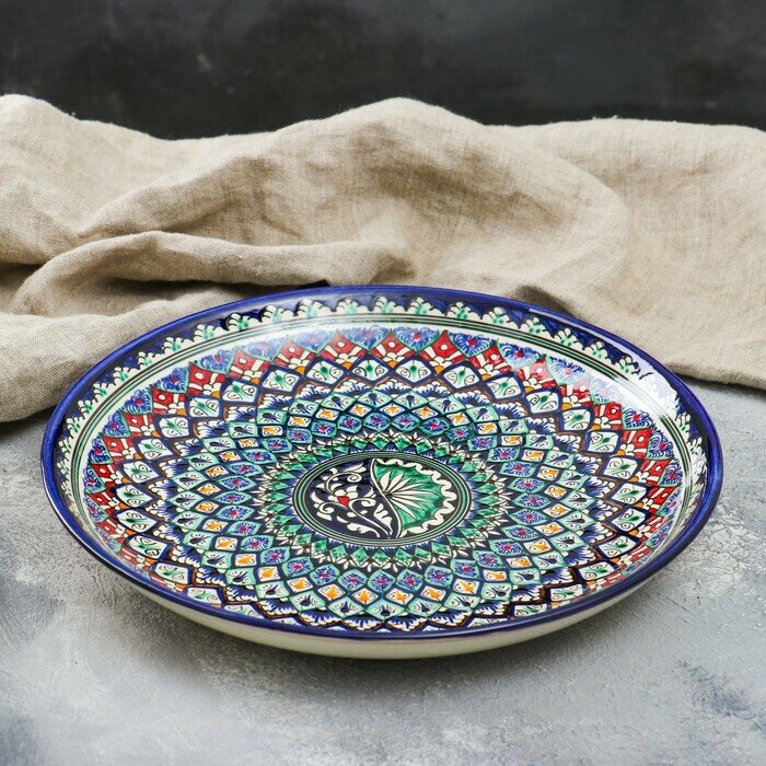Ляган круглый, диаметр 28 см, блюдо из керамики, узбекская посуда, тарелки для сервировки