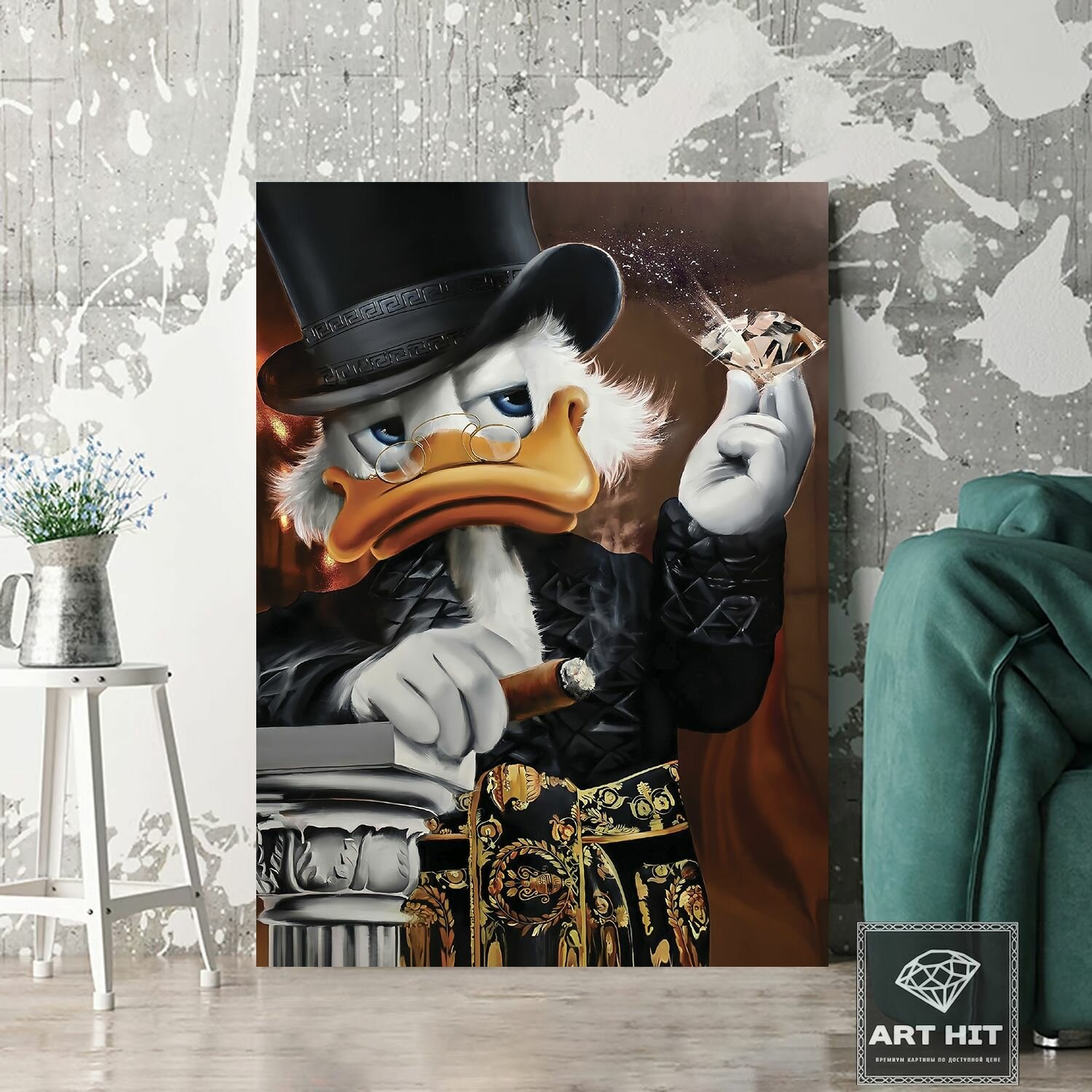 Картина Скрудж Макдак, Дональд Дак с деньгами, 50х70