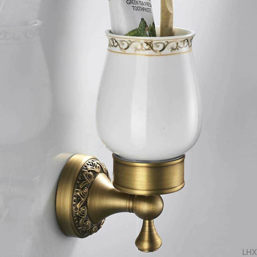 Настенный держатель для зубных щеток с керамической чашкой в стиле ретро, удобное хранение аксессуаров для ванной комнаты, прочное крепление, антикварный дизайн