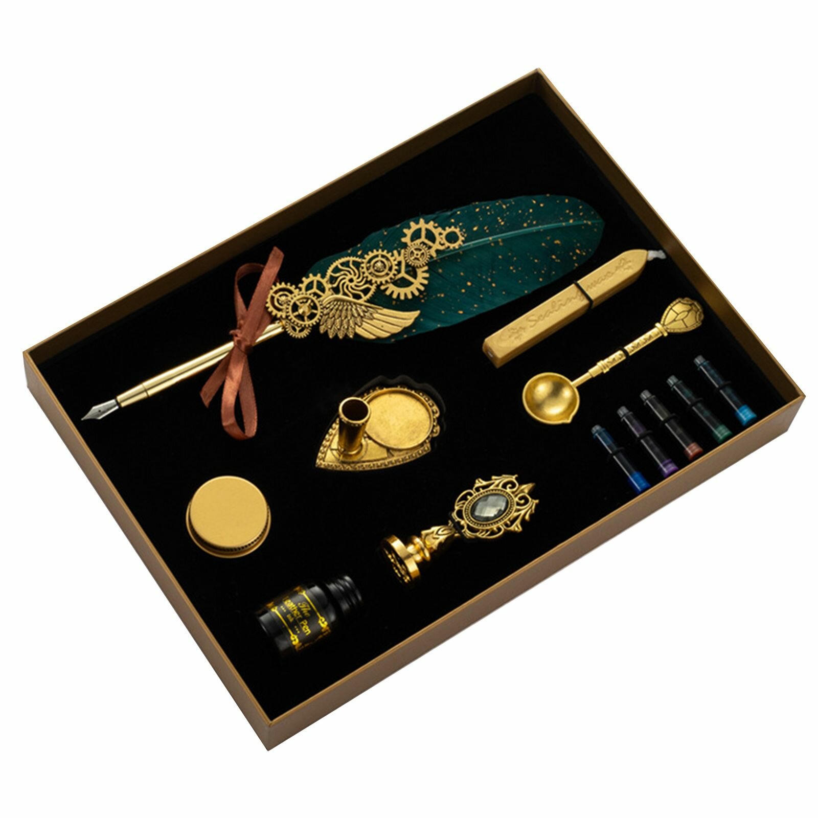 Антикварный набор перьевых ручек с чернилами и восковыми печатями