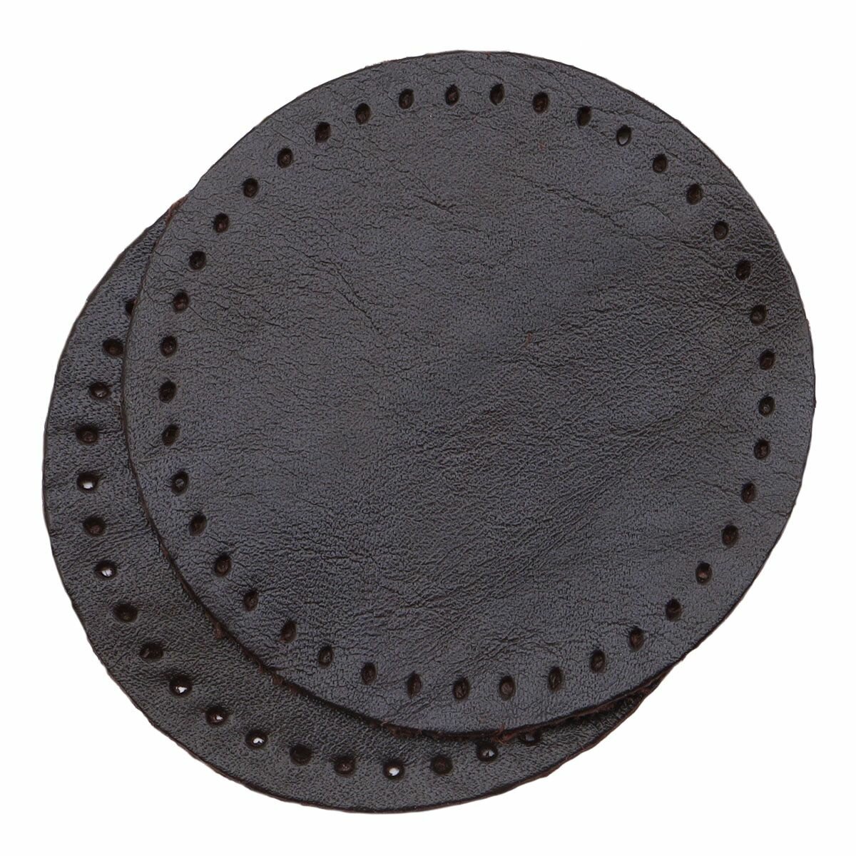 9111 Заплатки пришивные из кожи, круг d-6см с перфорацией, 2шт/упак, 100% кожа (03 темно-коричневый)