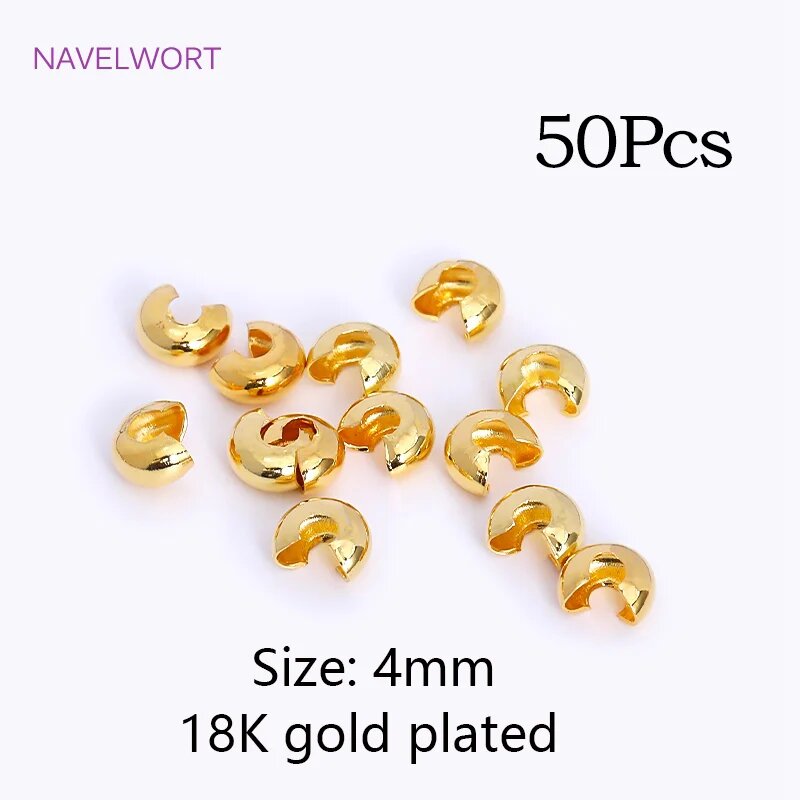 18K позолоченные бусины-кримпы 4 мм, 50 шт