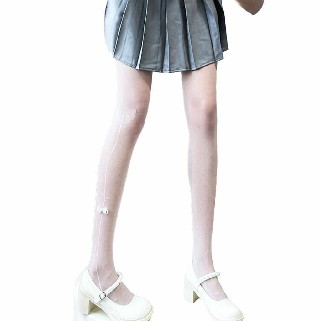 Розовые шелковые чулки с жаккардом сбоку-белые