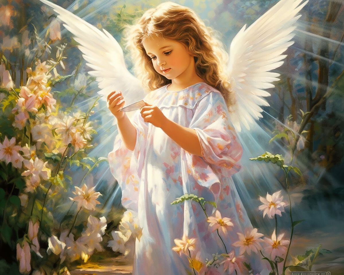 Картина по номерам ангел в цветах 40х50