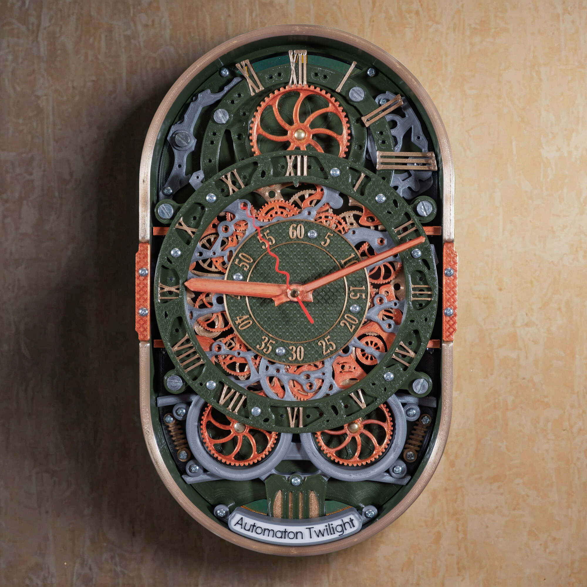 Настенные часы "Аutomaton Nightfall" (Автоматон Сумерки) с вращающимися шестеренками ручной работы WOODANDROOT