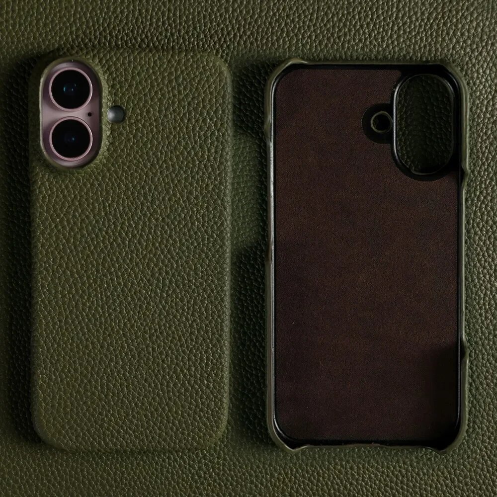 Чехол для iphone 16 Pro Max, роскошный чехол из натуральной кожи, задняя iPhone17, Army Green 6322