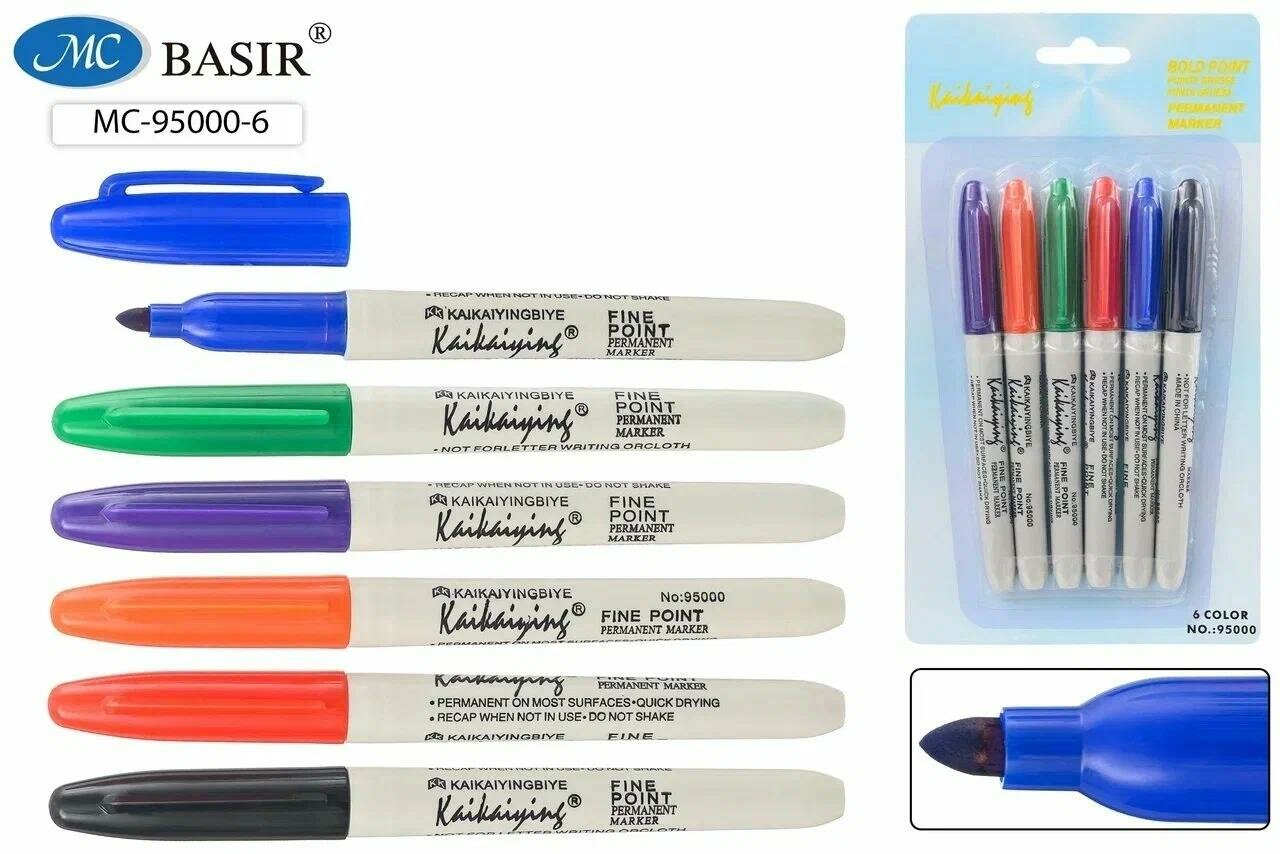 Набор перманентных маркеров Basir 6 цветов, размер корпуса 13,5 см (МС-95000-6)