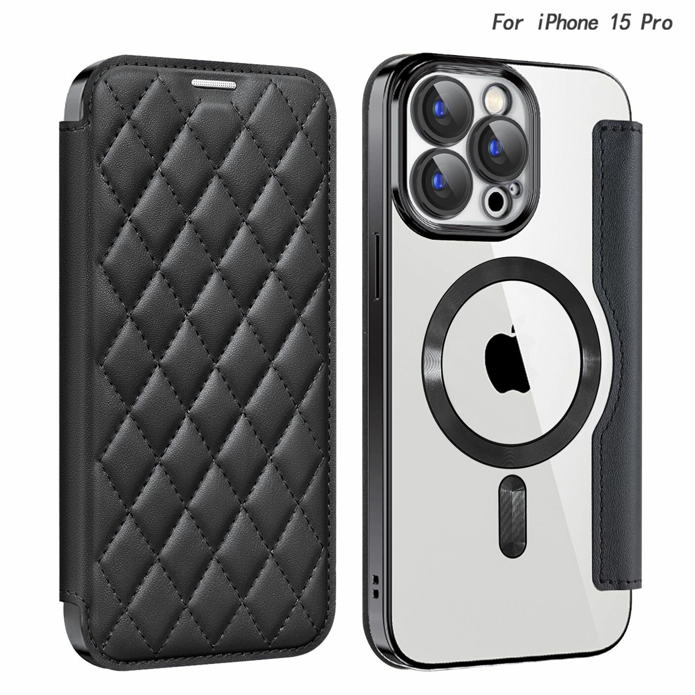 Чехол-книжка MagSafe для iPhone 15 Pro MyPads, черный