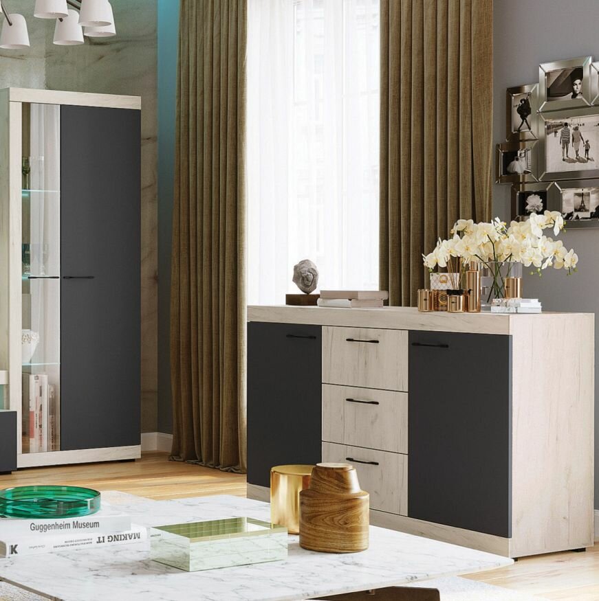 Соната Комод КС-1500 Крафт белый-Антрацит (памир)