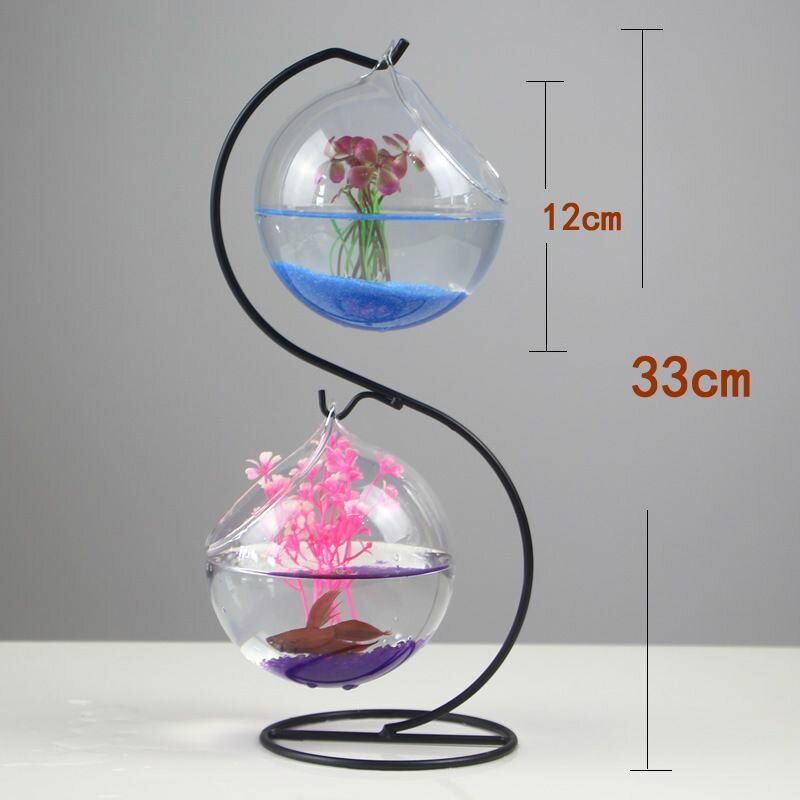 Небольшой экологический настольный круглый аквариум, прозрачный, S-образная железная рама
