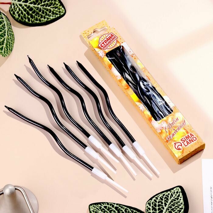 Свечи для торта волнистые мокрый асфальт, 12 см, 6 шт.