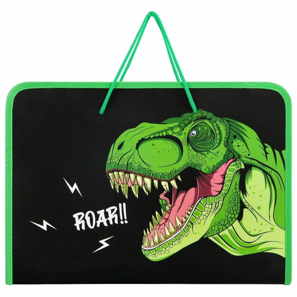 Папка для труда с ручками Пифагор на молнии, "Dino roar" А4, 1 отделение, пластик, органайзер (272230)