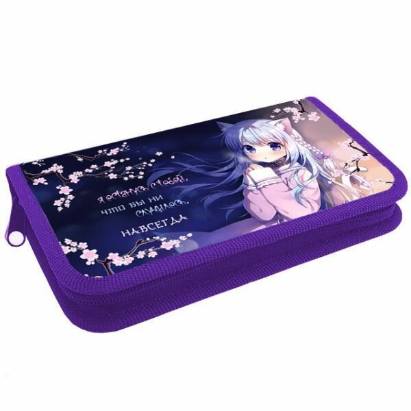 Пенал Оникс 1 отделение 190х110х27 мм, молния, ткань "Аниме с сакурой"