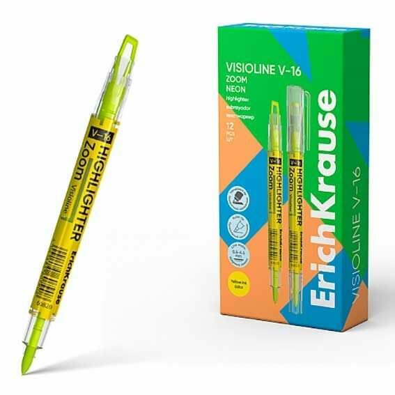 Текстмаркер Erich Krause "Visioline V-16", Zoom Neon, желтый, двусторонний, 0,5-4,5 мм (60820)