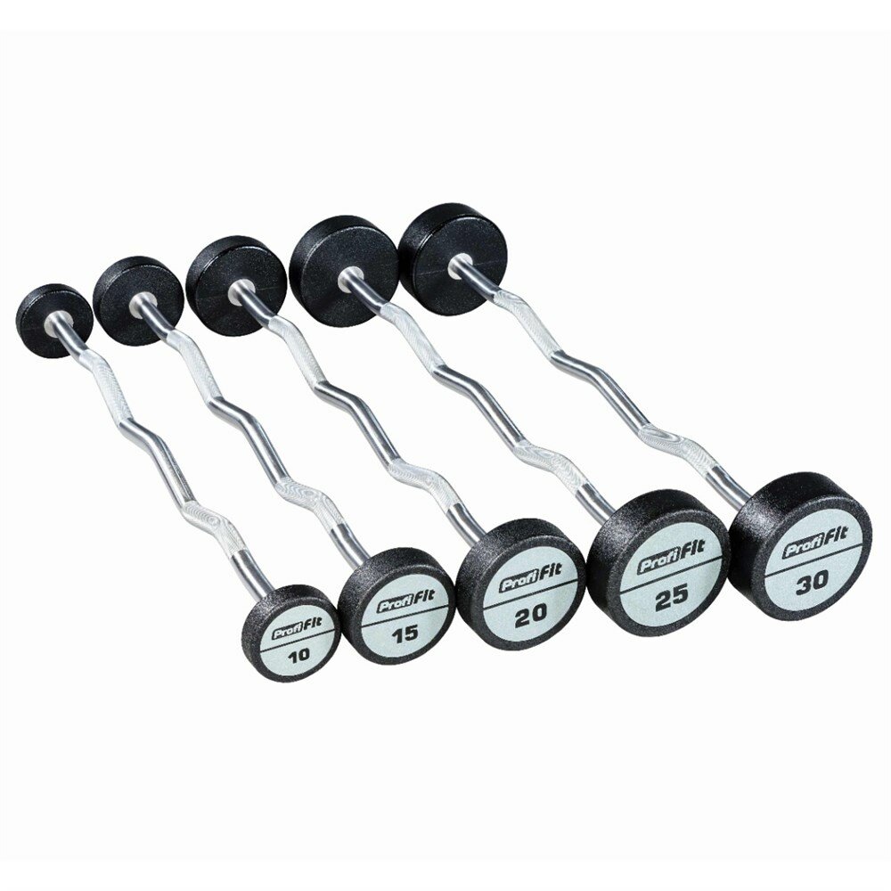 PROFI-FIT Набор изогнутых полиуретановых штанг LEVEL (шаг 5 кг, 5 шт) PROFI-FIT 10-30 кг зеркальный хром, графит, серый