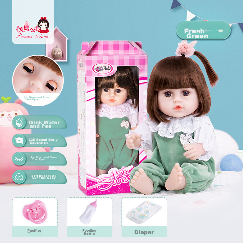 Anna Princess Realistic Doll, Baby Soft Rubber Toy, Girl Silicone Reborn Doll, Stuffed Toy, Talking, Washable