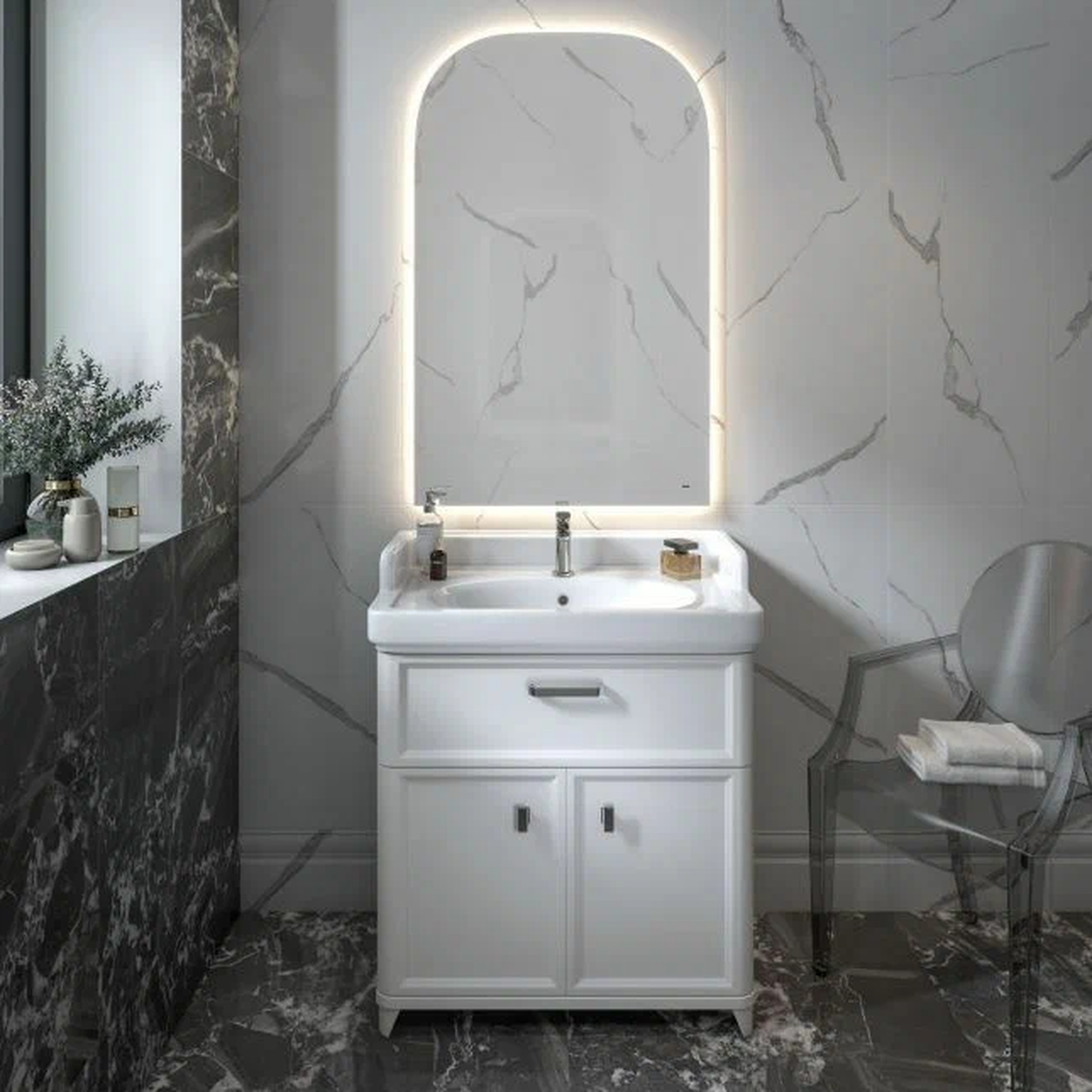 Зеркало KERAMA MARAZZI "VETRATA", настенное, сенсорное, 72x115,5 см, антизапотевающее, белое