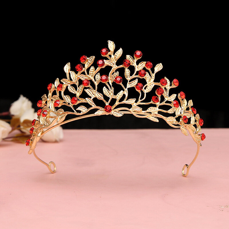 Свадебная корона KC gold, с кристаллами, цвет алый